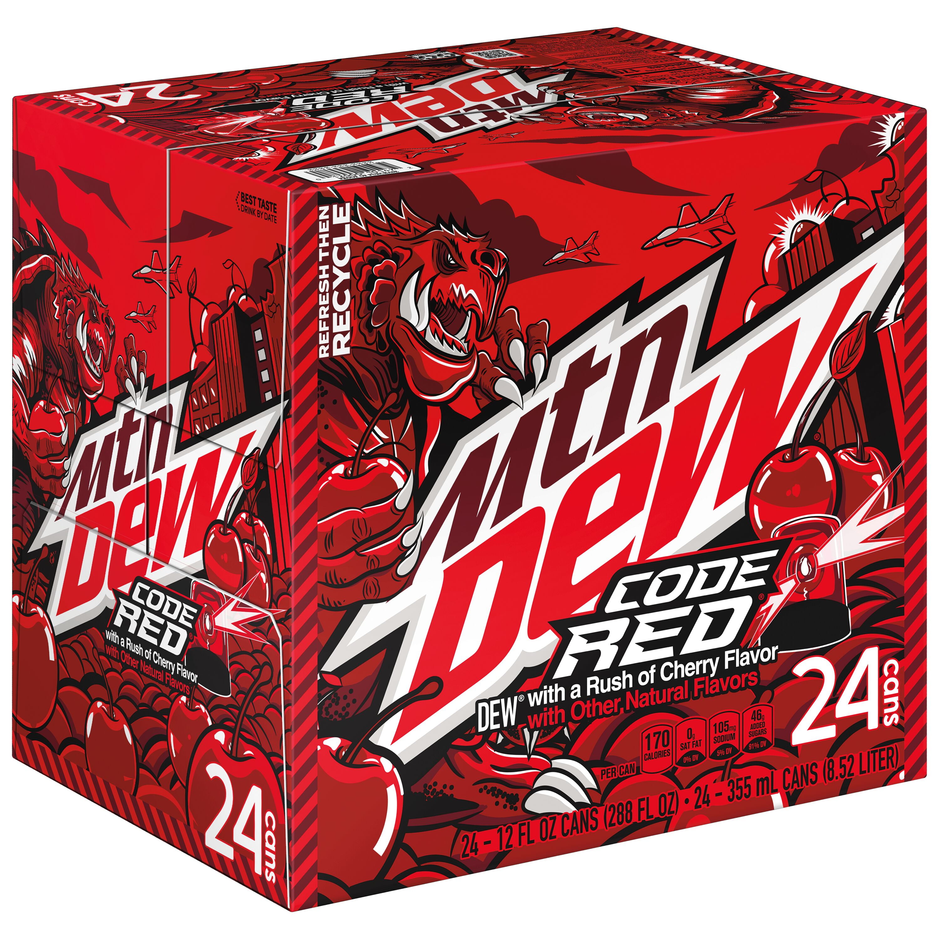 Mountain Dew Code Red Cherry Flavored Soda Pop, 12 fl oz, 24 Pack Cans ...