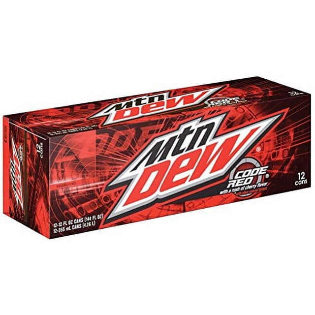 Mountain Dew Code Red Soda, 12 oz Can (Pack of 24), Caffeinated, Sugar ...