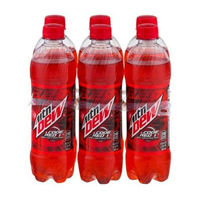 Mountain Dew Code Red Soda Six Pack, Cherry Flavor, Low Sodium, 16.9 oz ...