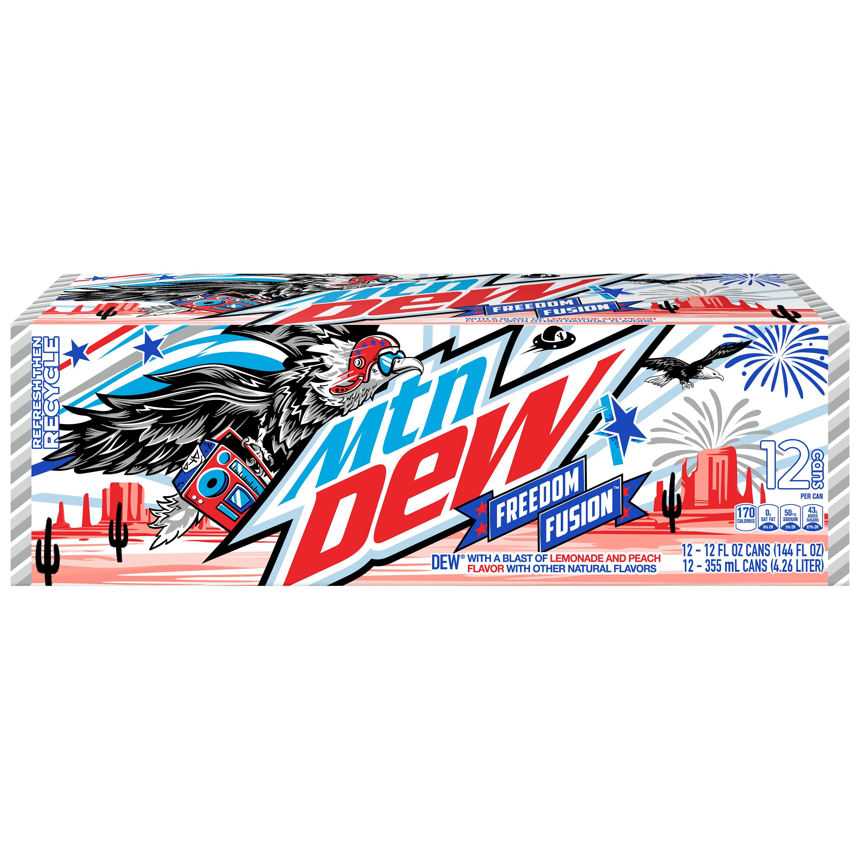 Mountain Dew Freedom Fusion Lemonade and Peach Soda Pop, 12 oz, 12 Pack ...