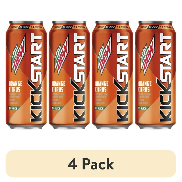 (4 pack) Mountain Dew Kickstart, Energy Drink, Orange Citrus Flavor, 16 ...