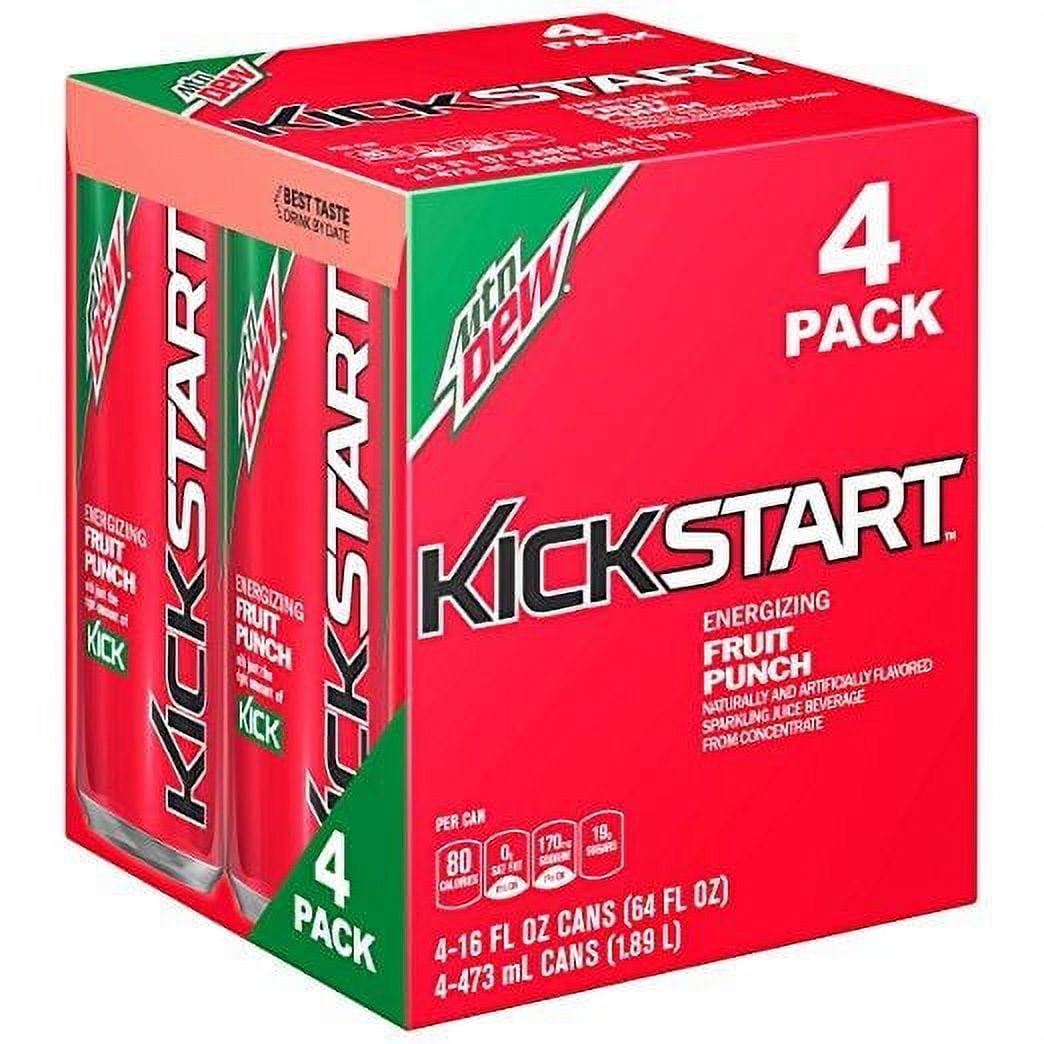 Mountain Dew Kickstart Fruit Punch Energizing Juice Drink, 16 fl oz 4 ...