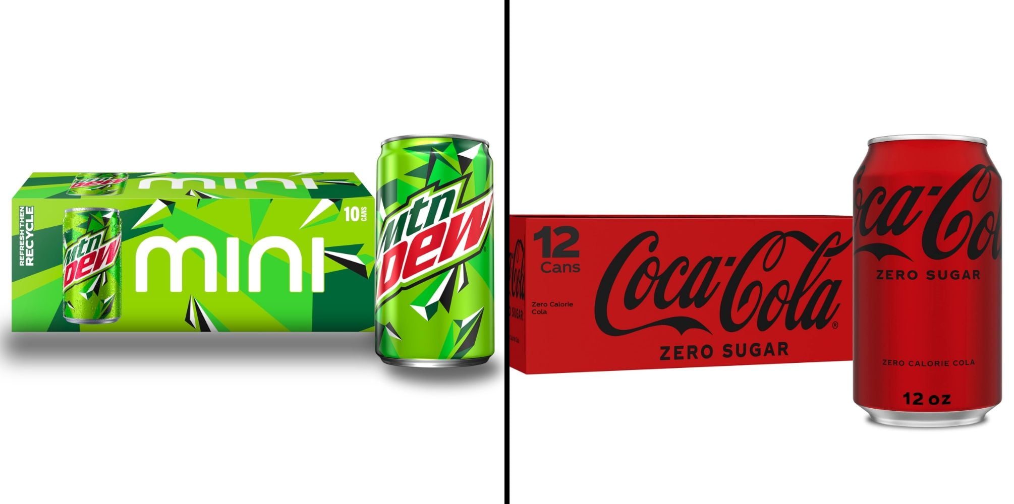 Mountain Dew Soda Mini Cans 7.5 fl oz Pack of 10 & Coke Zero Sugar Cola ...