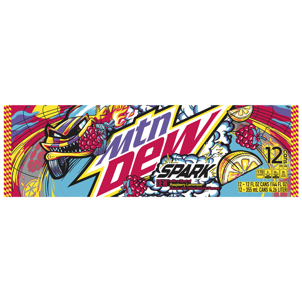 MTN DEW Spark Raspberry Lemonade Soda Pop, Bold & Bubbly, 12 fl oz, 12 ...