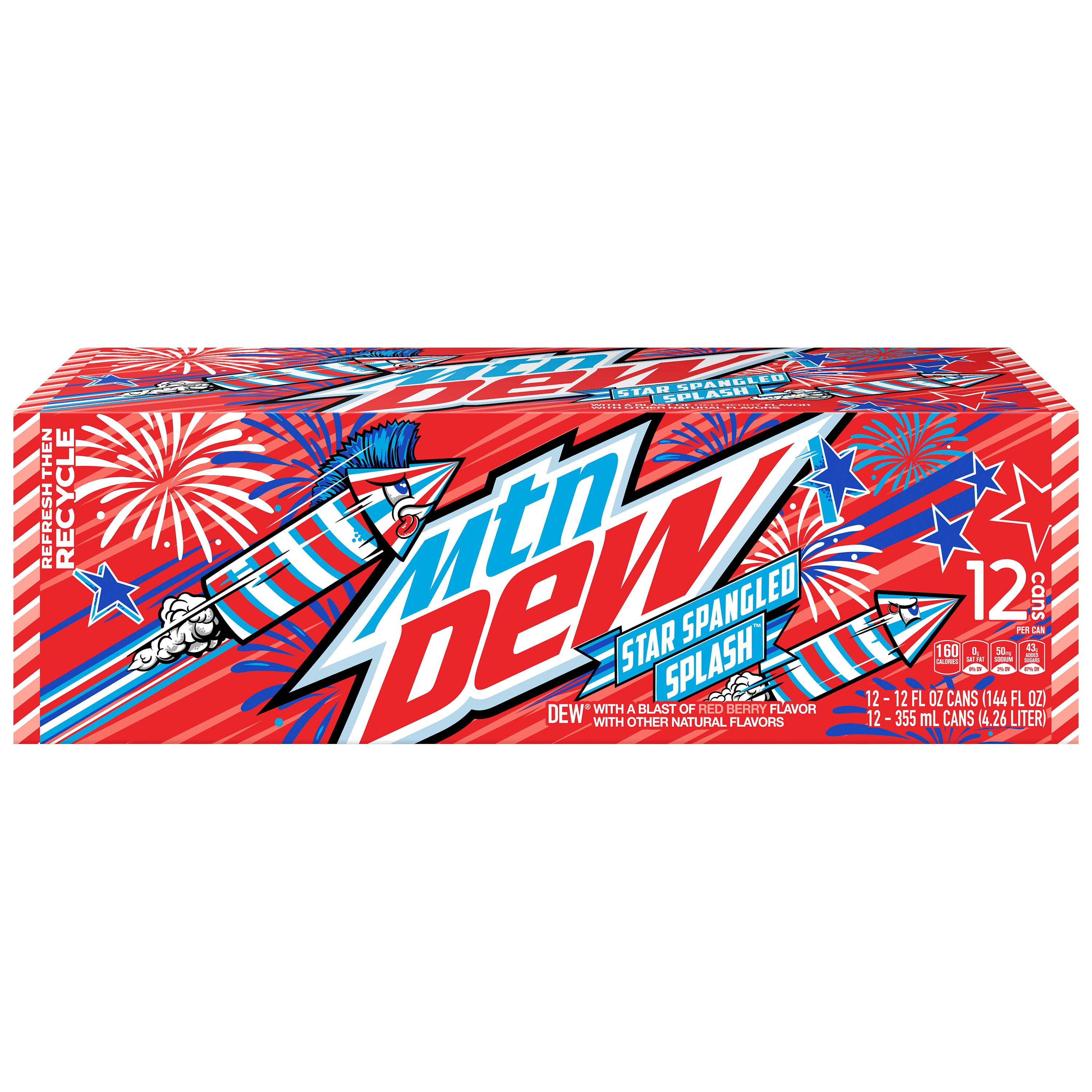 Mountain Dew Star Spangled Splash Red Berry Soda Pop, 12 oz, 12 Pack ...