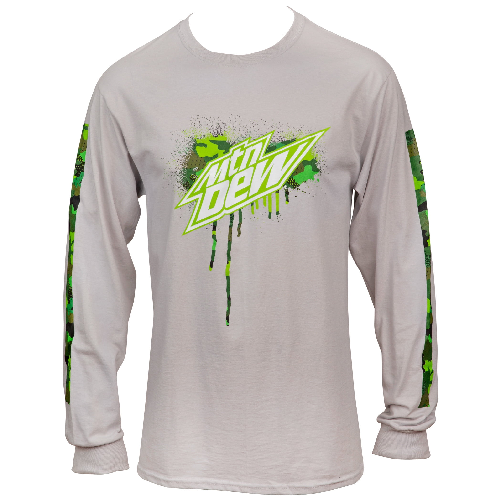 Mountain Dew Symbol Long Sleeve T-Shirts with Sleeve Prints, Gray ...