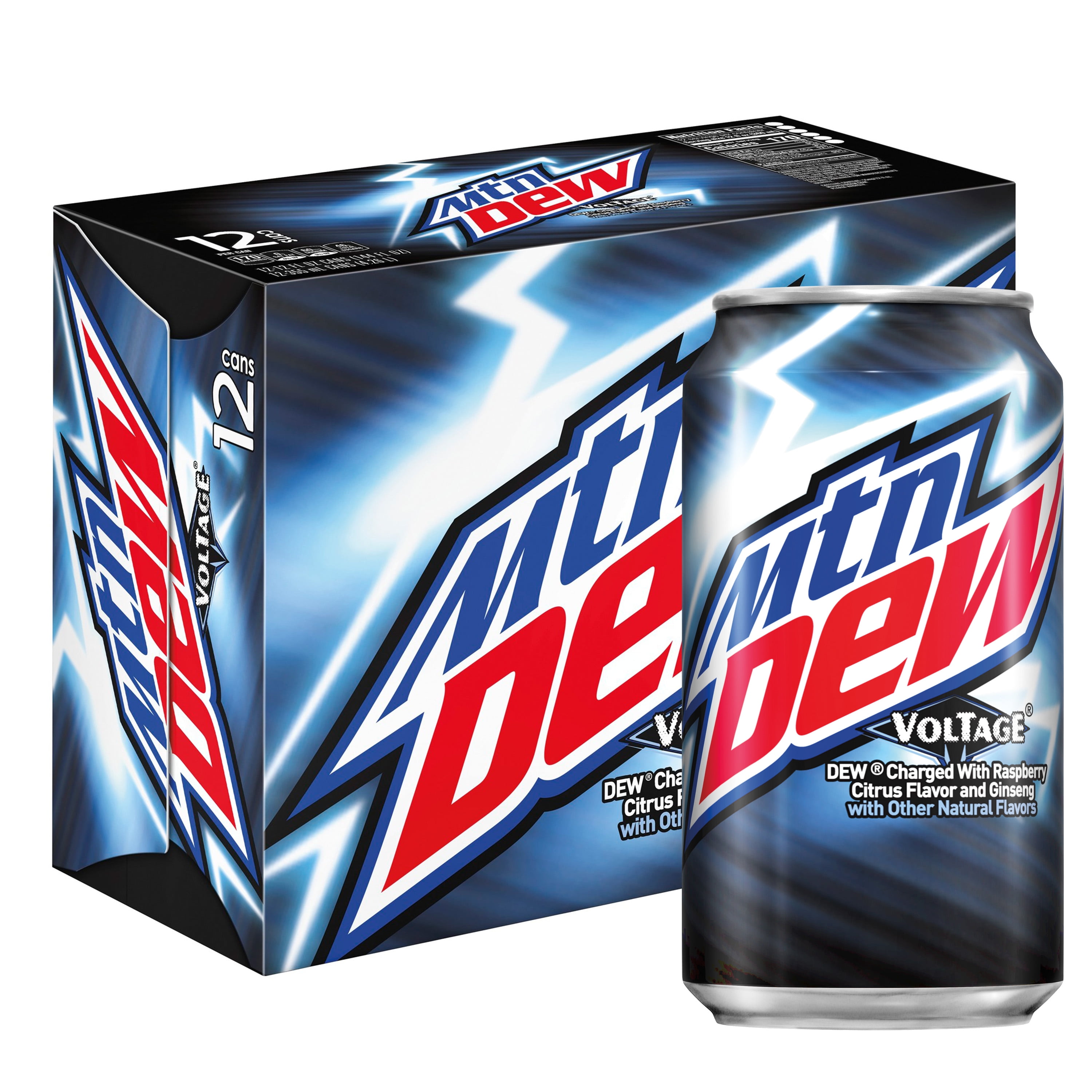 Mountain Dew Voltage Raspberry Citrus and Ginseng Soda Pop, 12 fl oz 12 ...