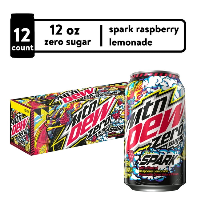 (2 pack) Mountain Dew Zero Sugar Spark Raspberry Lemonade Soda Pop, 12 ...