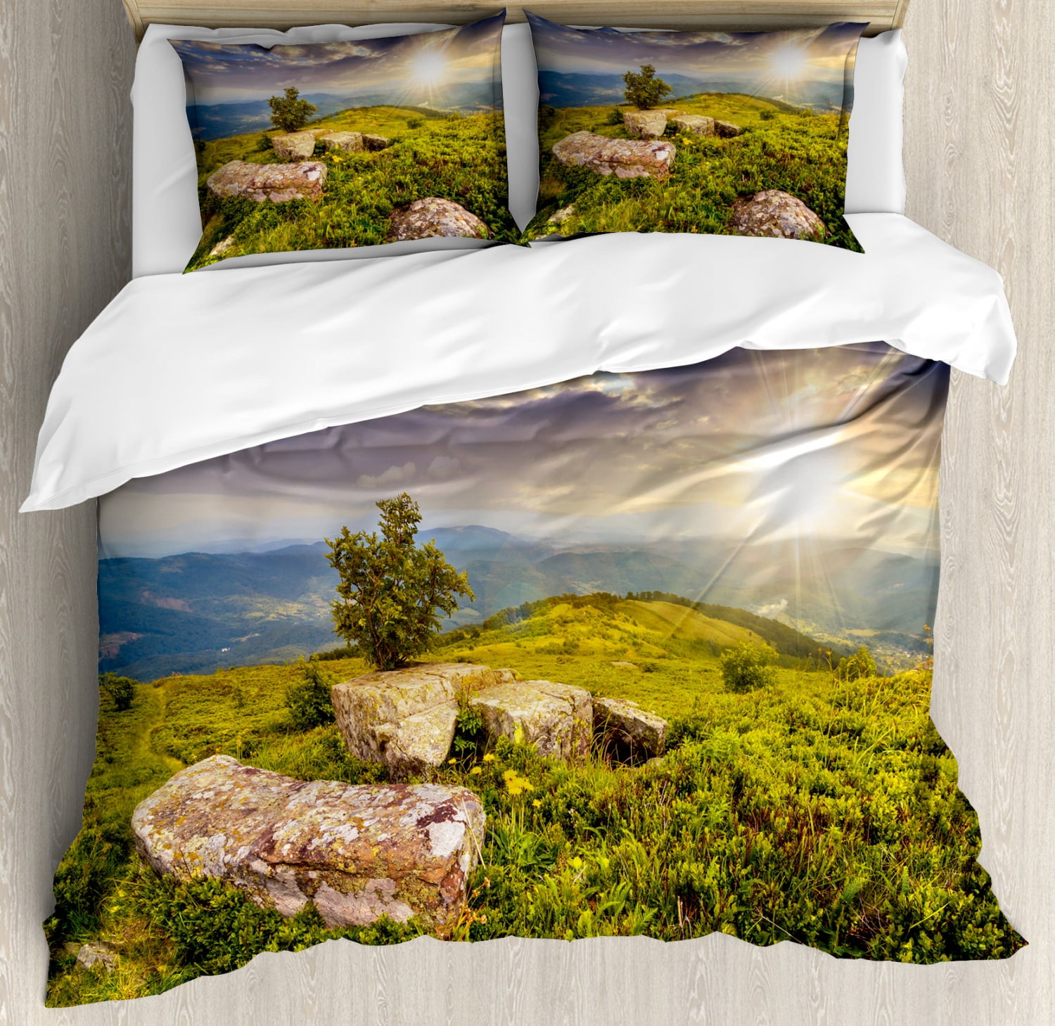 Mountain Duvet Cover Set Queen Size, Small Tree Behind Boulders ...