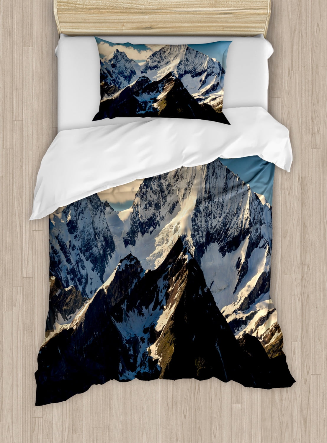 Mountain Duvet Cover Set Twin Size, Snowy Mountain Summit Clouds in the ...