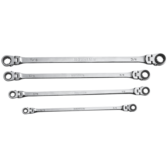 Mountain RF7 SAE Box Ratcheting Wrench Set, 90 Tooth Design, 4-Piece ...