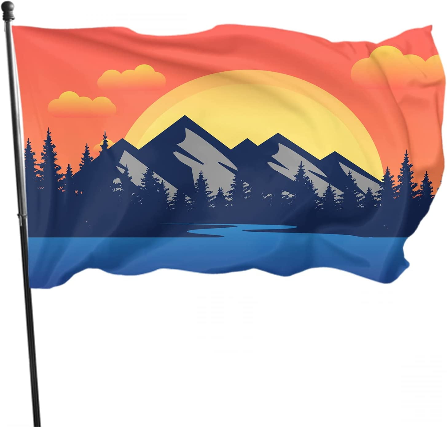 Mountain Flag Outdoor,Trees Lake River Sunrise Sunset Landscape Garden ...
