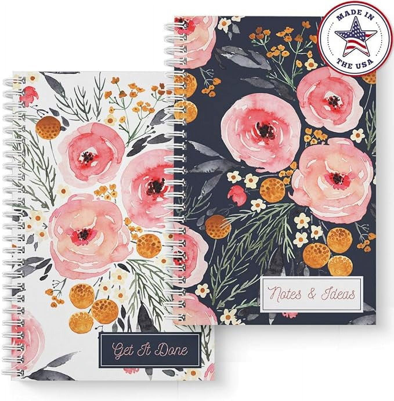 Mountain Floral: 2-Pack Wirebound Spiral Notebook Set. Two Chic Designs ...