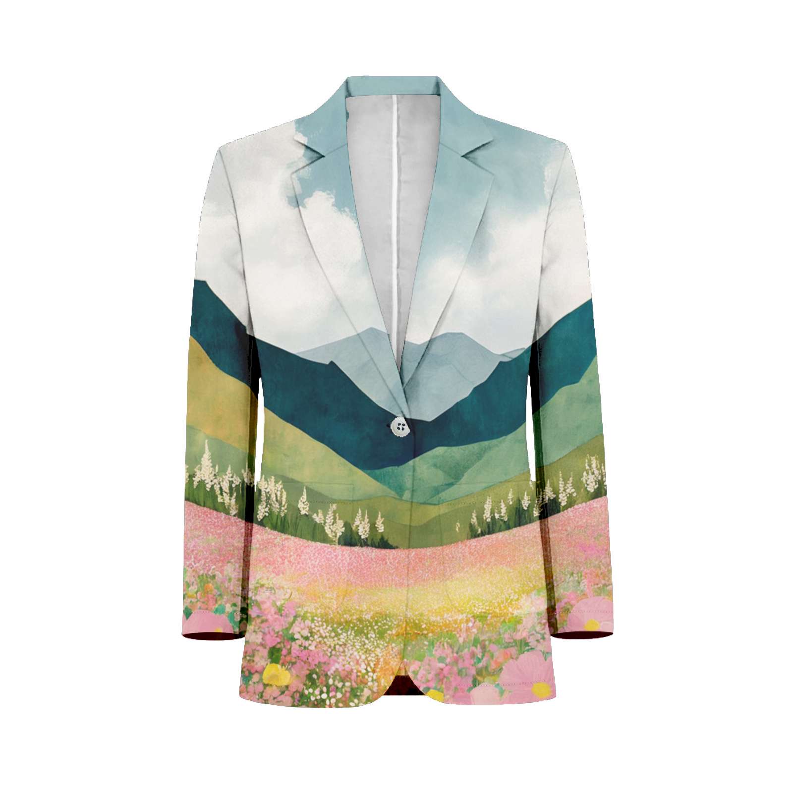 Mountain Floral Landscape Art Mens Suits Shawl Collar Slim Fit Suit ...
