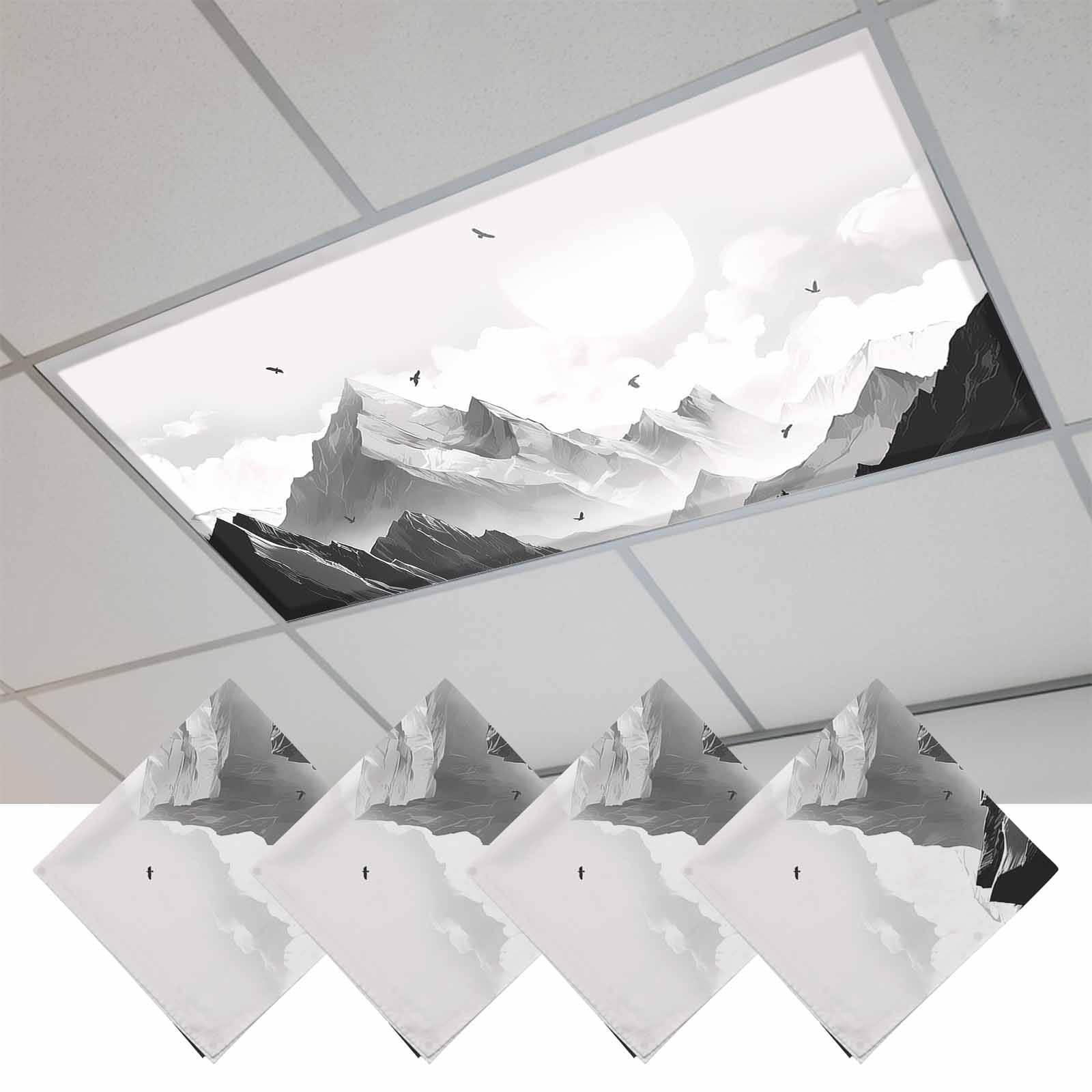 Mountain Fluorescent Light Covers, Eagle Sky Cloud Black and White ...