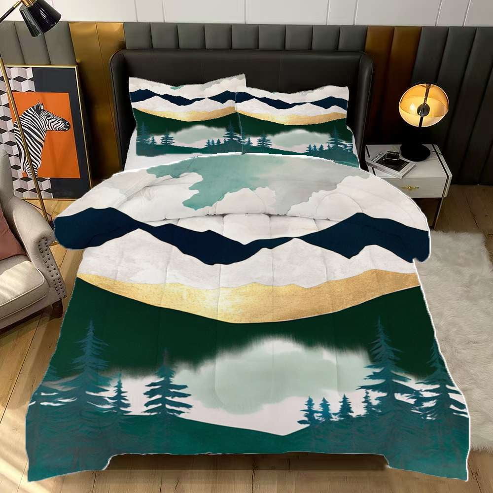 Mountain Forest Art Print Comforter Set Queen Size Bedding Set For ...