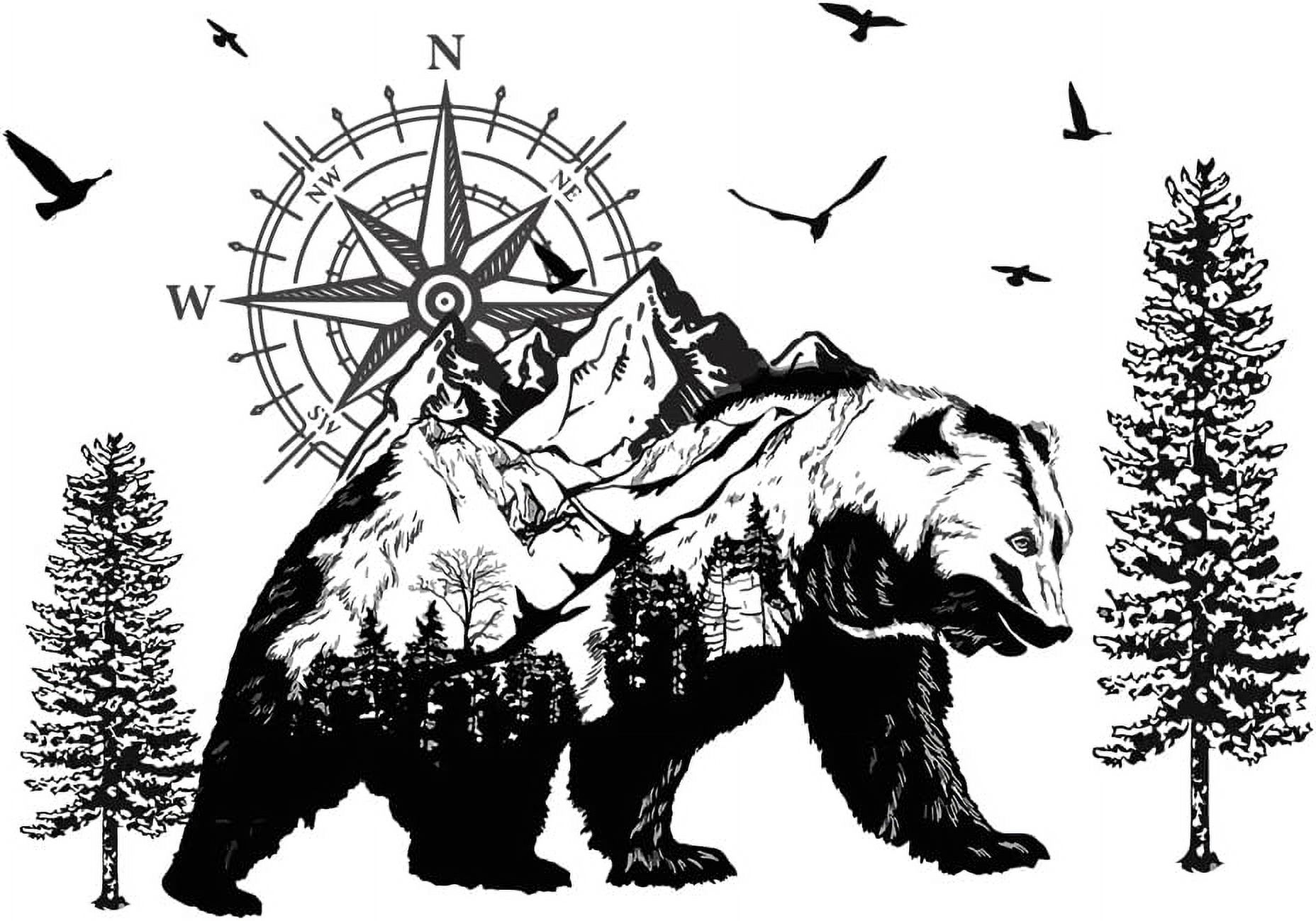 Mountain Forest Bear Wall Stickers Pine Tree Wall Decals Compass Decor ...