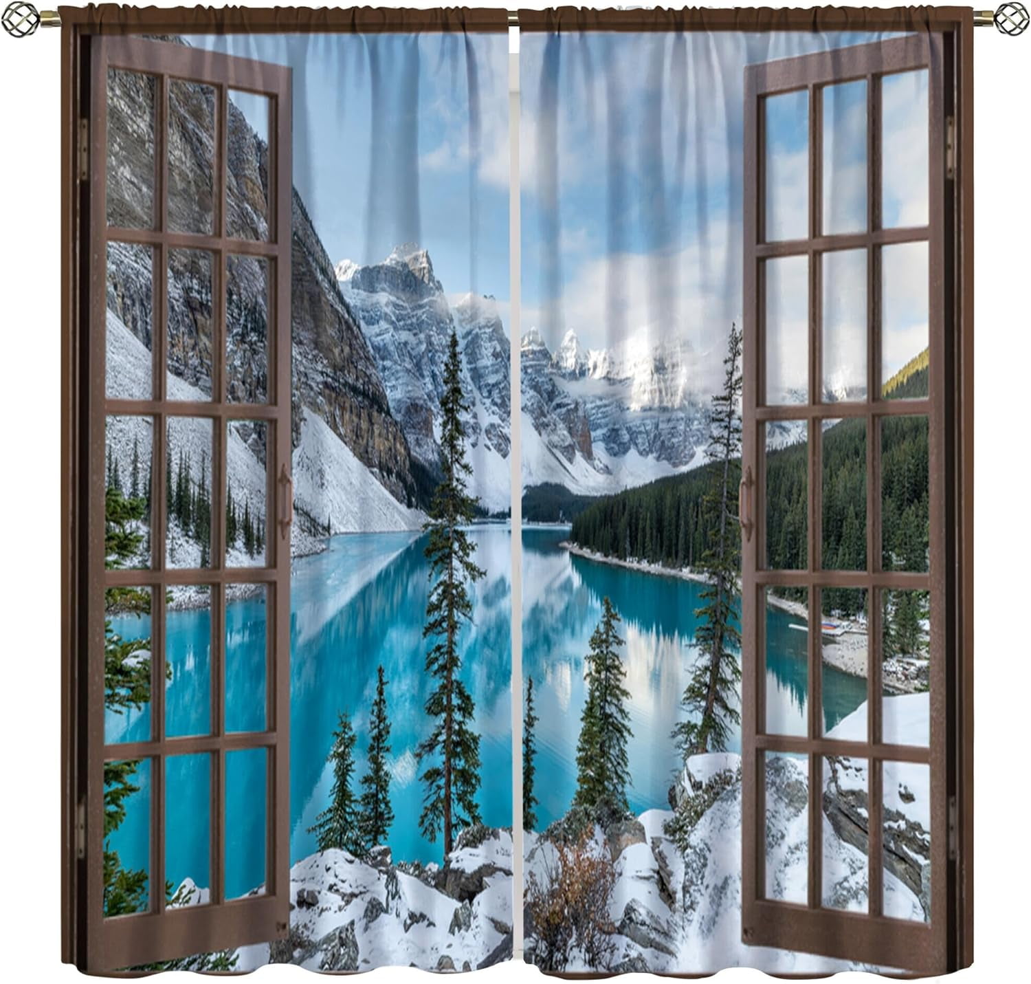 Mountain Forest Blackout Curtains For Home Decor, 3D Nature Scenery ...