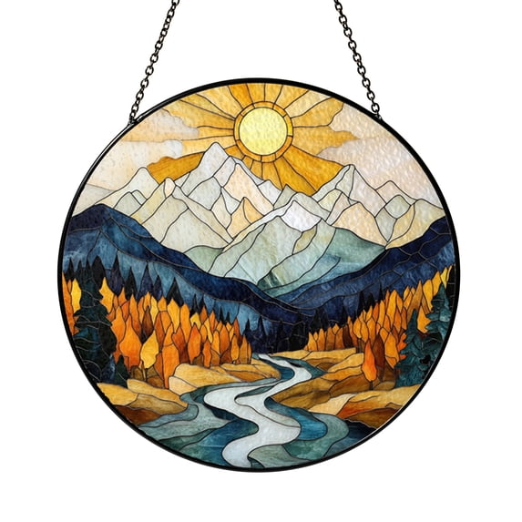 Mountain Forest Landscape Stained Glass Suncatcher Window Hanging ...