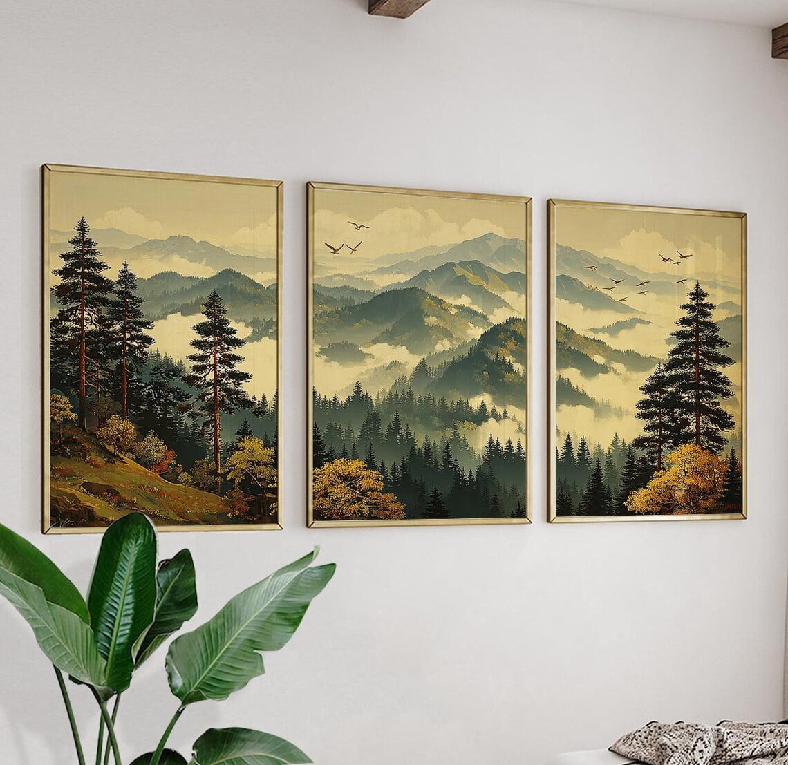 Mountain Forest Misty Pine Landscape Nature Wall Art Set 3 - Walmart.com