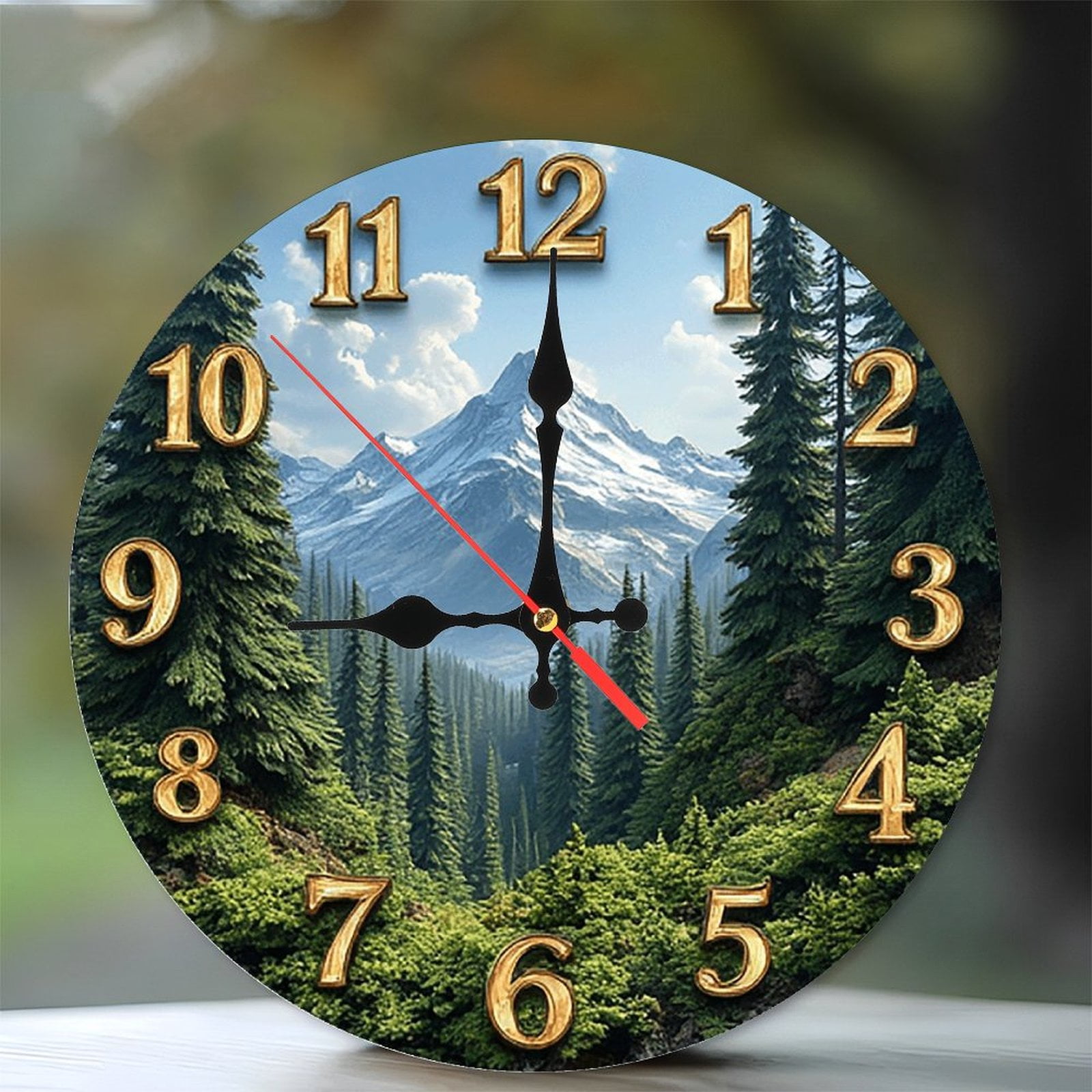Mountain Forest Scenery Wall Clock 10-Inch Silent Wooden Wall Clock ...