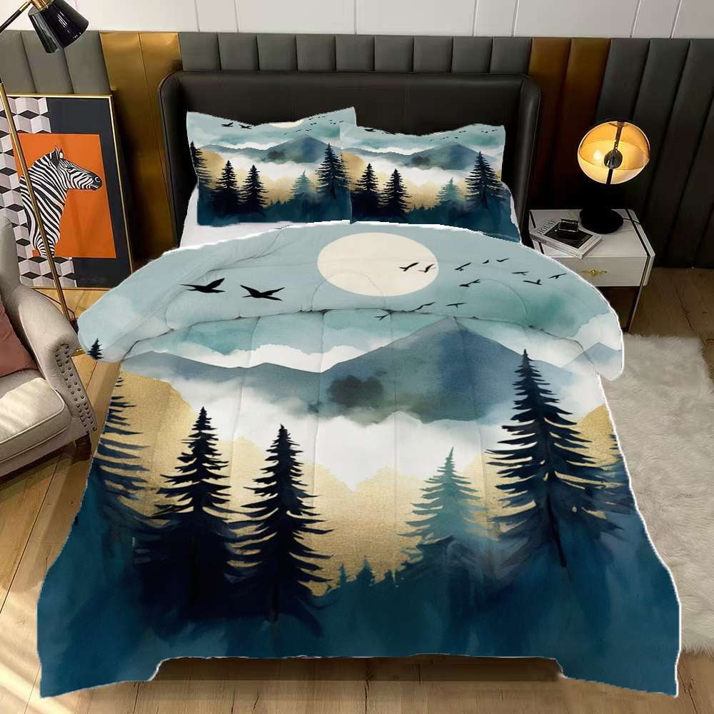 Mountain Forest Sunset Comforter Set Queen Size Bedding Set For Travl ...