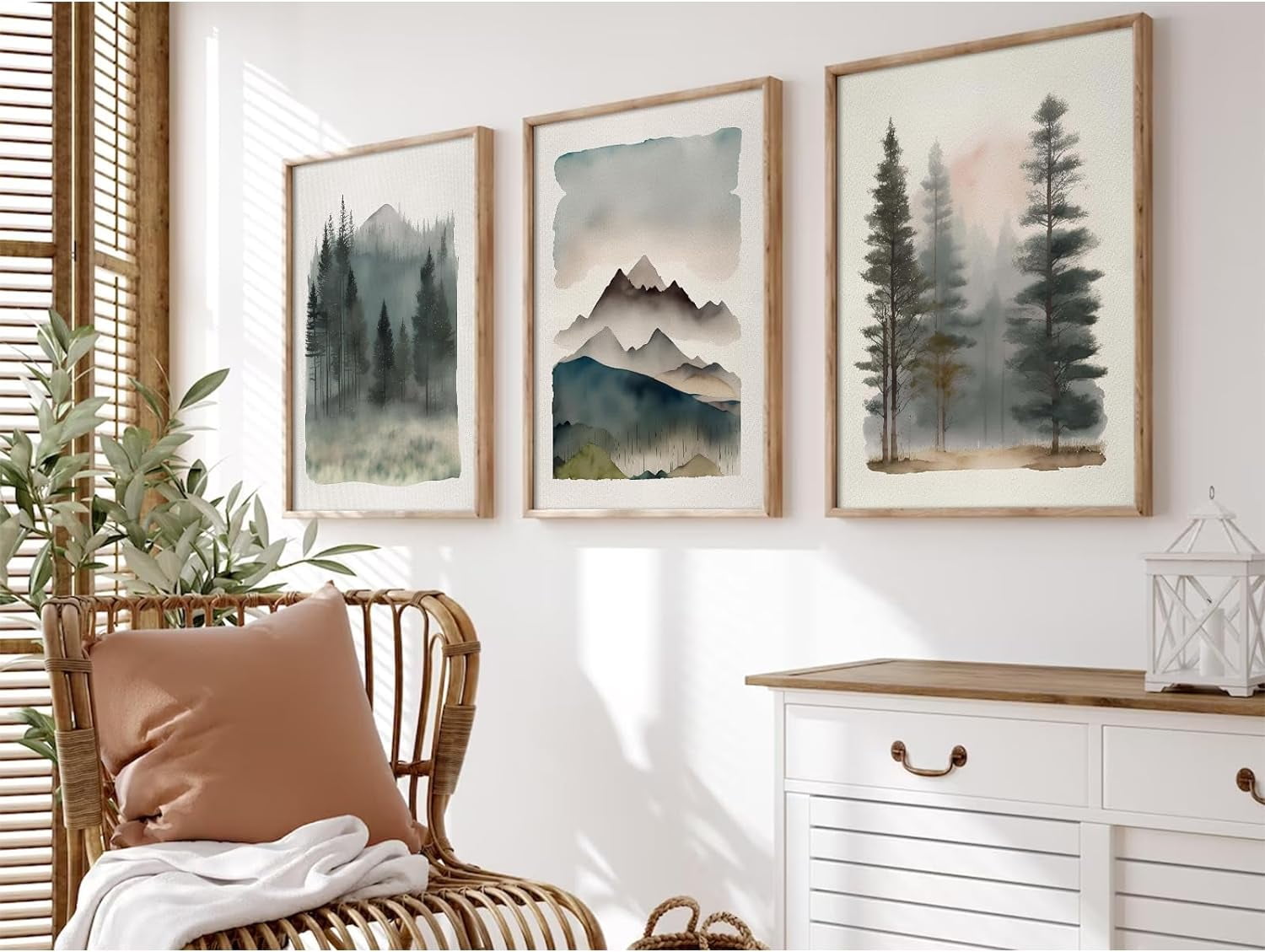 Mountain Forest Wall Art Decor Watercolor Landscape Canvas Pictures ...