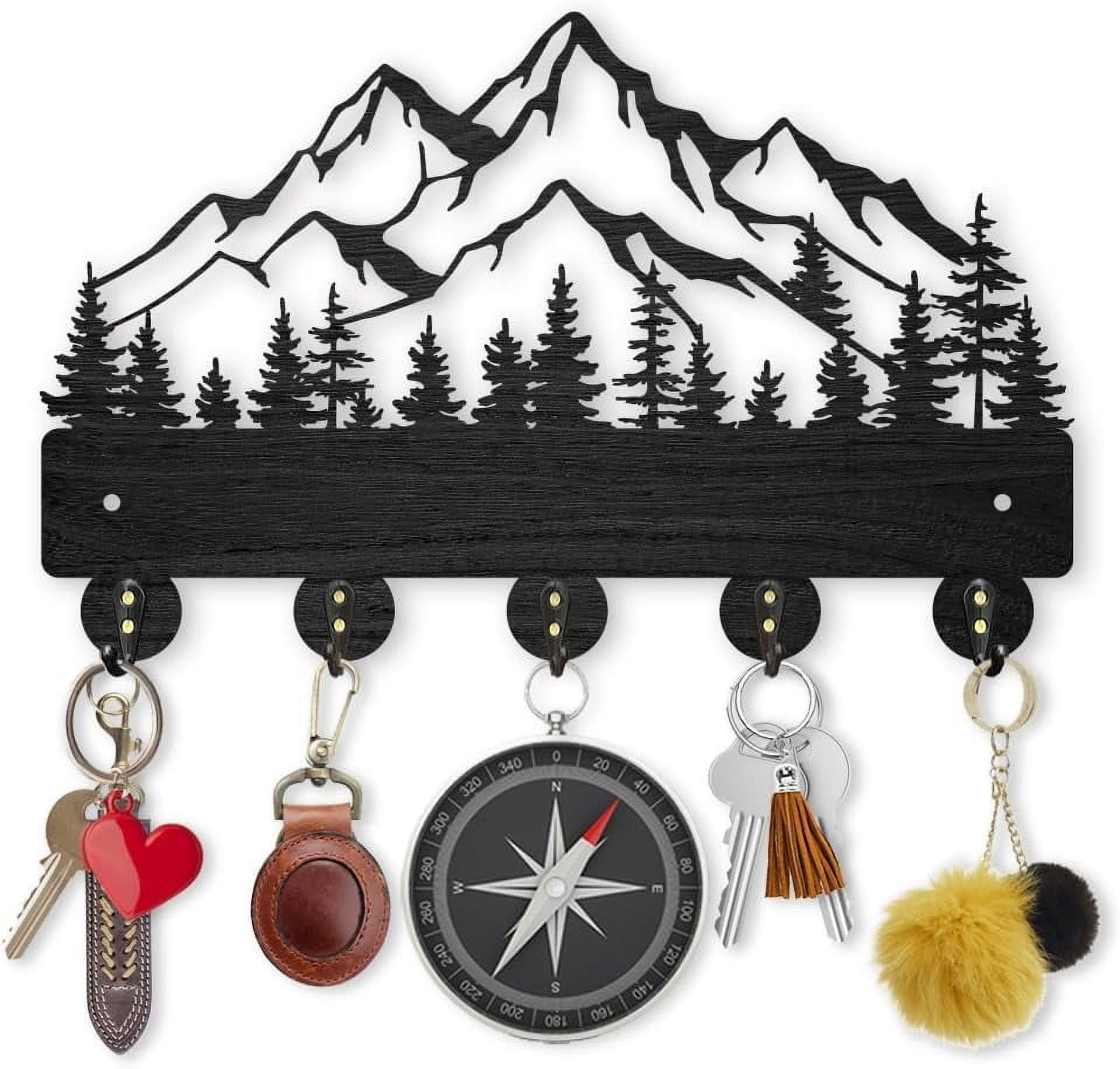 Mountain Forest Wood Coat Rack Wall Mount 5 Alloy Hooks Key Holder for ...