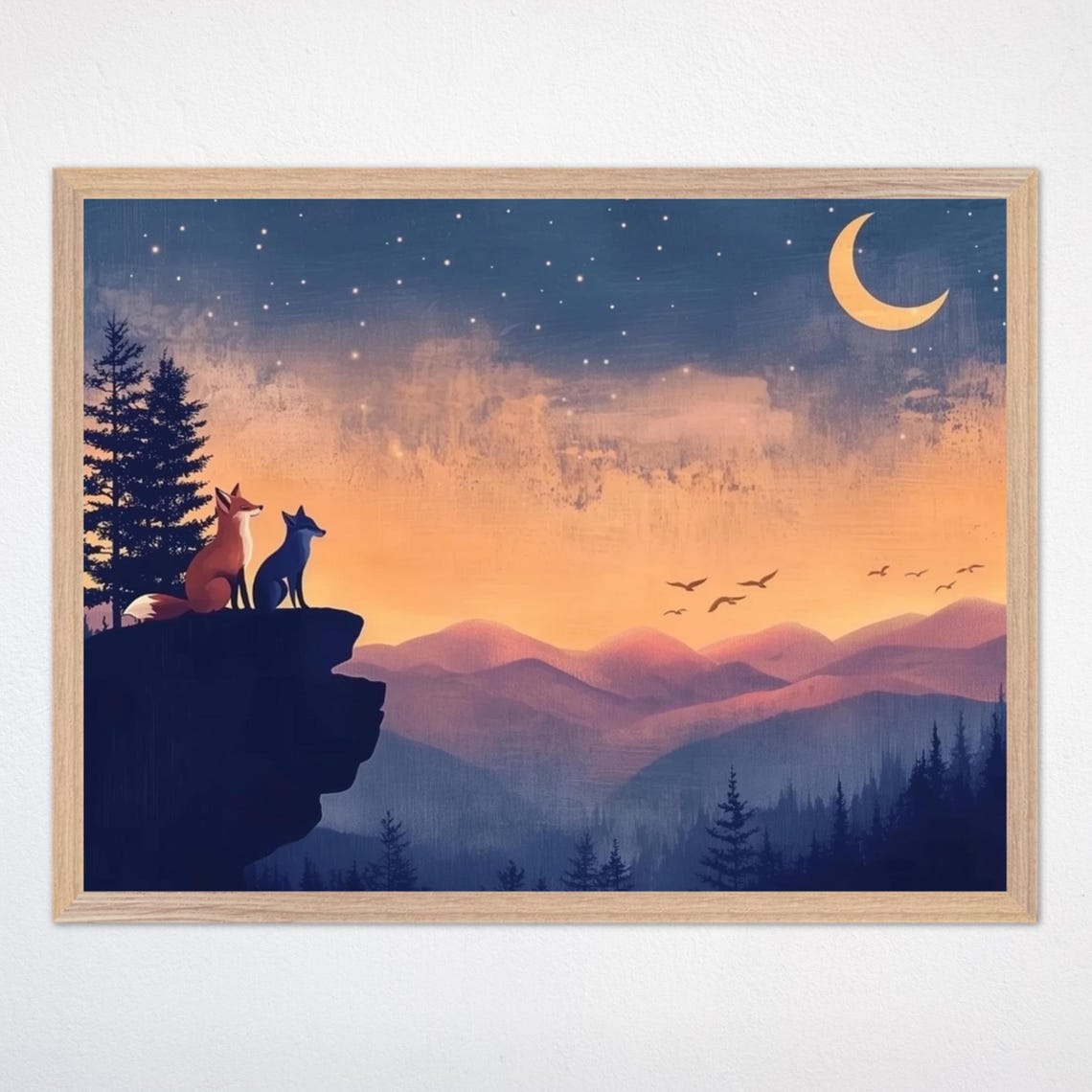 Mountain Fox Wall Art Fox Nursery Decor Kids Room Framed Art