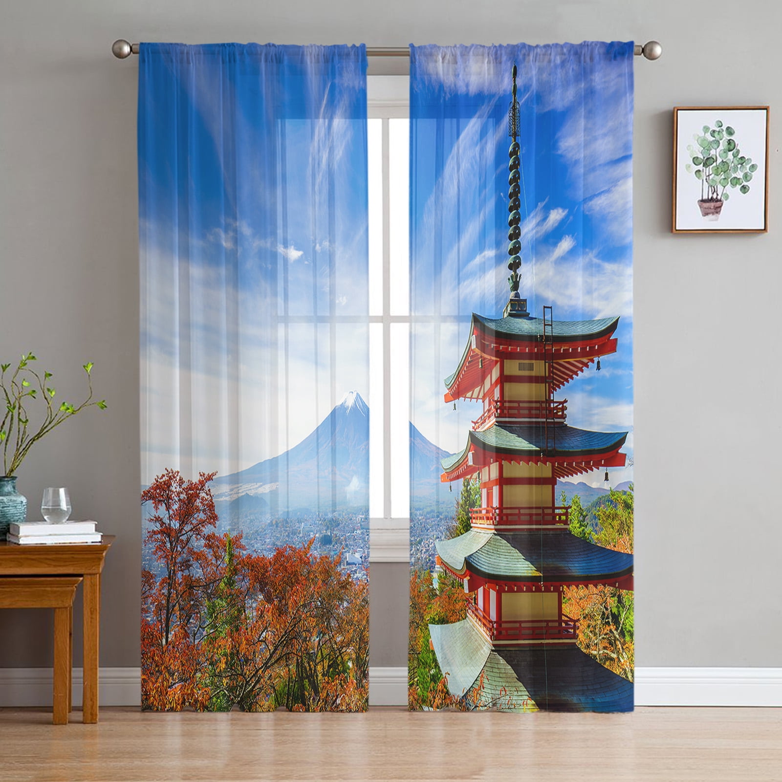 Mountain Fuji Japan Gate Tulle Curtains for Bedroom Hall Living Room r ...
