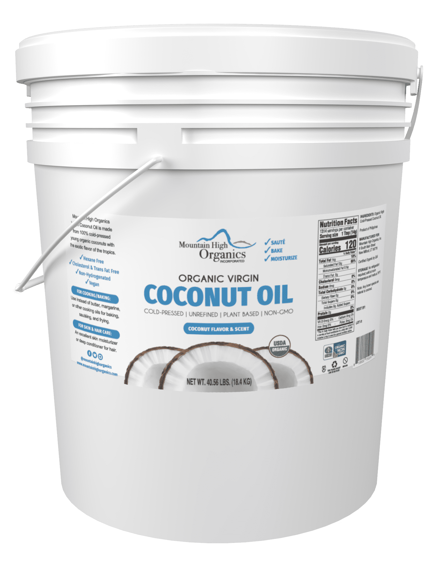 Mountain High Organics Certified Organic Virgin Coconut Oil, 40lb Bucket - Walmart.com