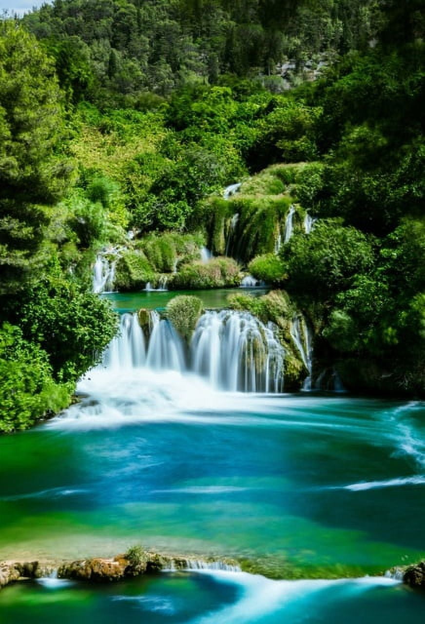 Mountain Lake Backdrop Woodland Green Jungle Forest Waterfall Nature ...