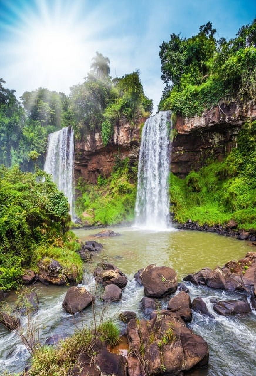 Mountain Lake Backdrop Woodland Green Jungle Forest Waterfall Nature ...
