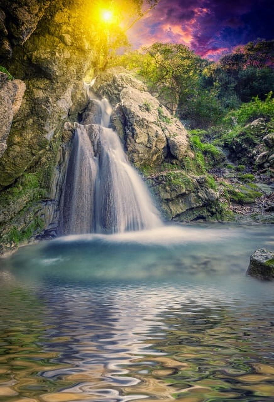 Mountain Lake Backdrop Woodland Green Jungle Forest Waterfall Nature ...
