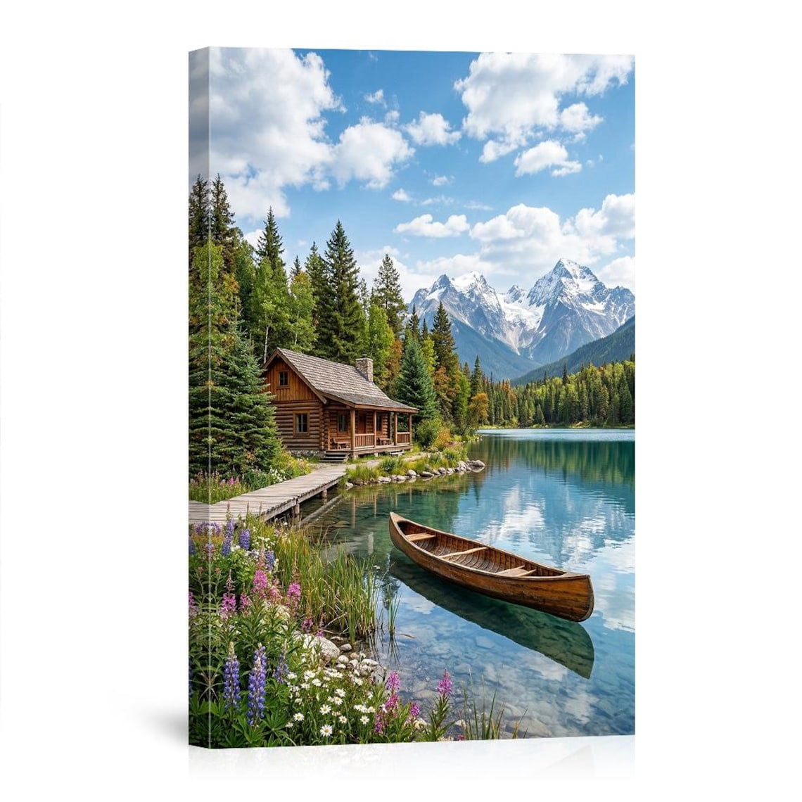 Mountain Lake Cabin With Canoe Serene Nature Landscape Modern For ...