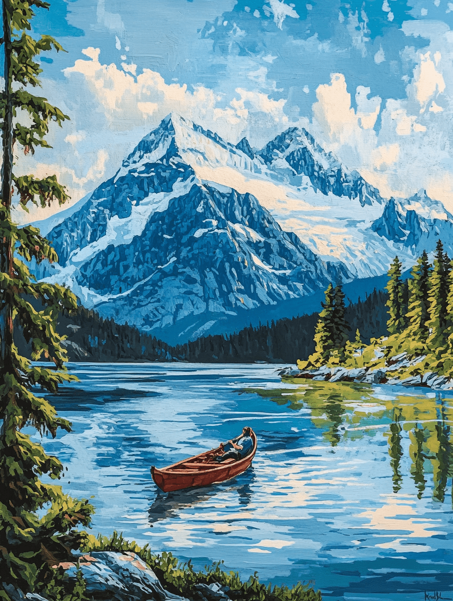 Mountain Lake Canoeing Canvas Painting/Wall Art， Perfect for Living ...