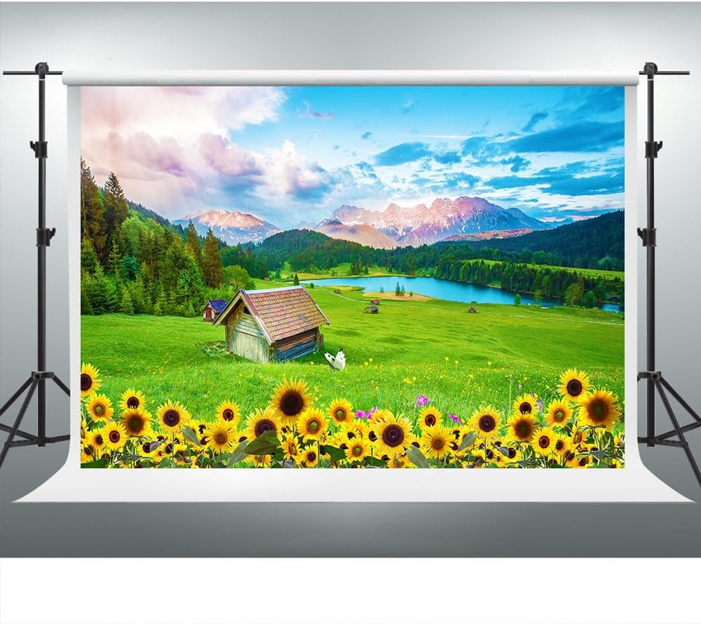 Mountain Lake Forest Background 7x5ft Flower Grass Field Background for ...