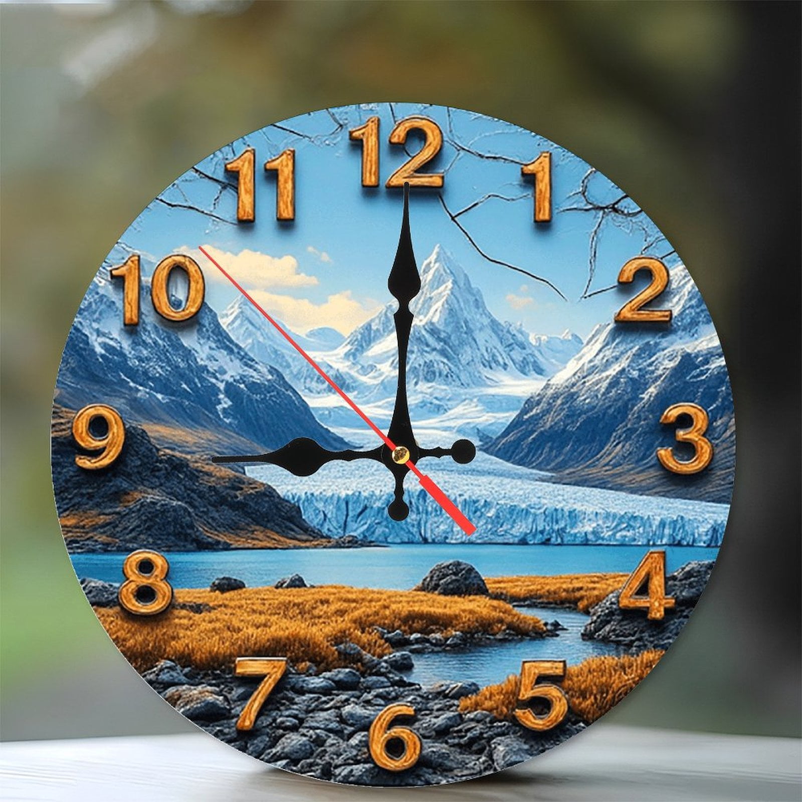 Mountain Lake Glacier Landscape Wall Clock 10-Inch Silent Wooden Wall ...