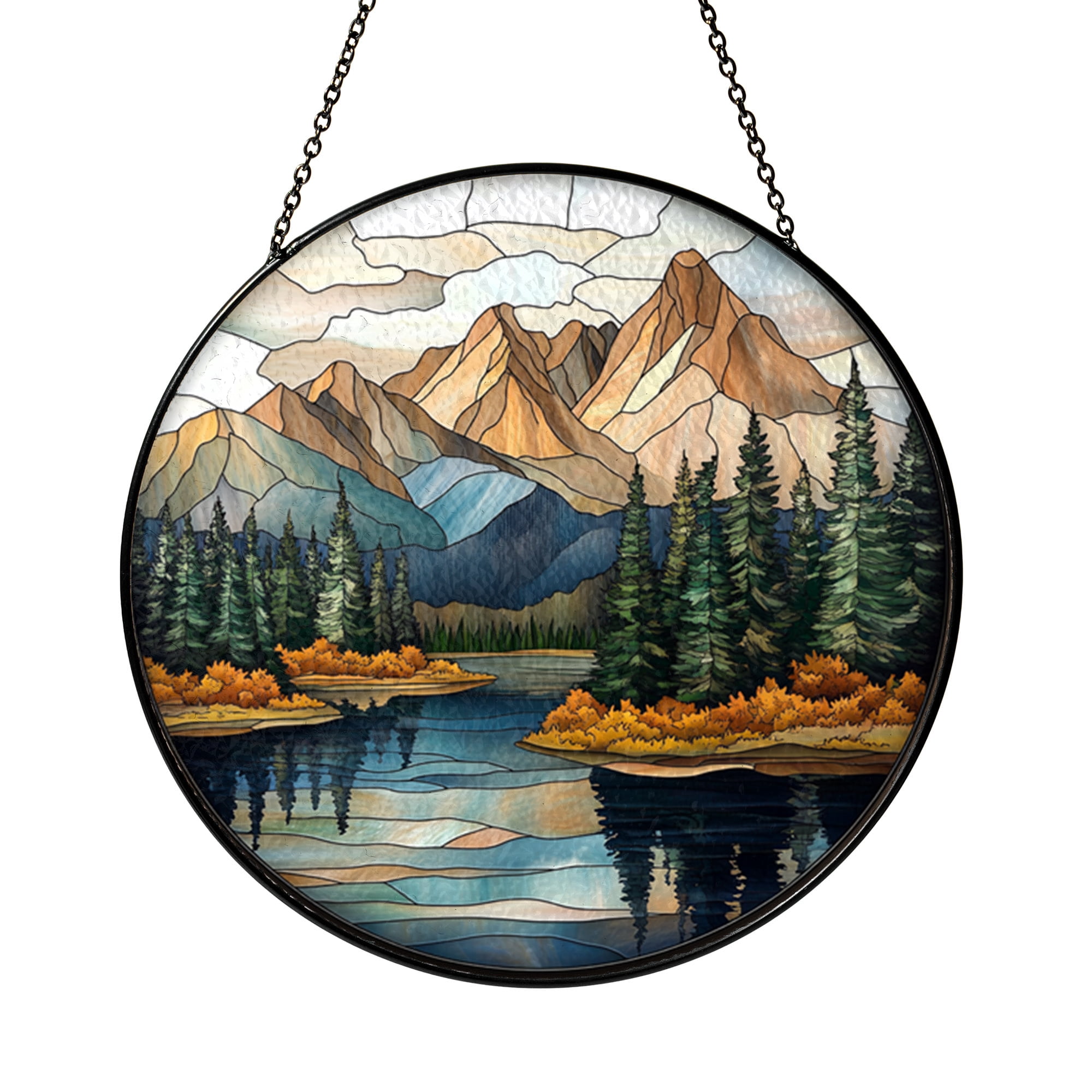 Mountain Lake Landscape Stained Glass Suncatcher – Window Decor ...