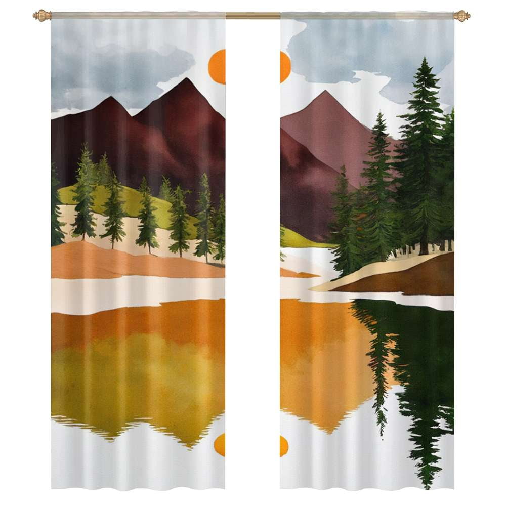 Mountain Lake Reflection Art Print Sheer Voile Curtain Window Tulle ...