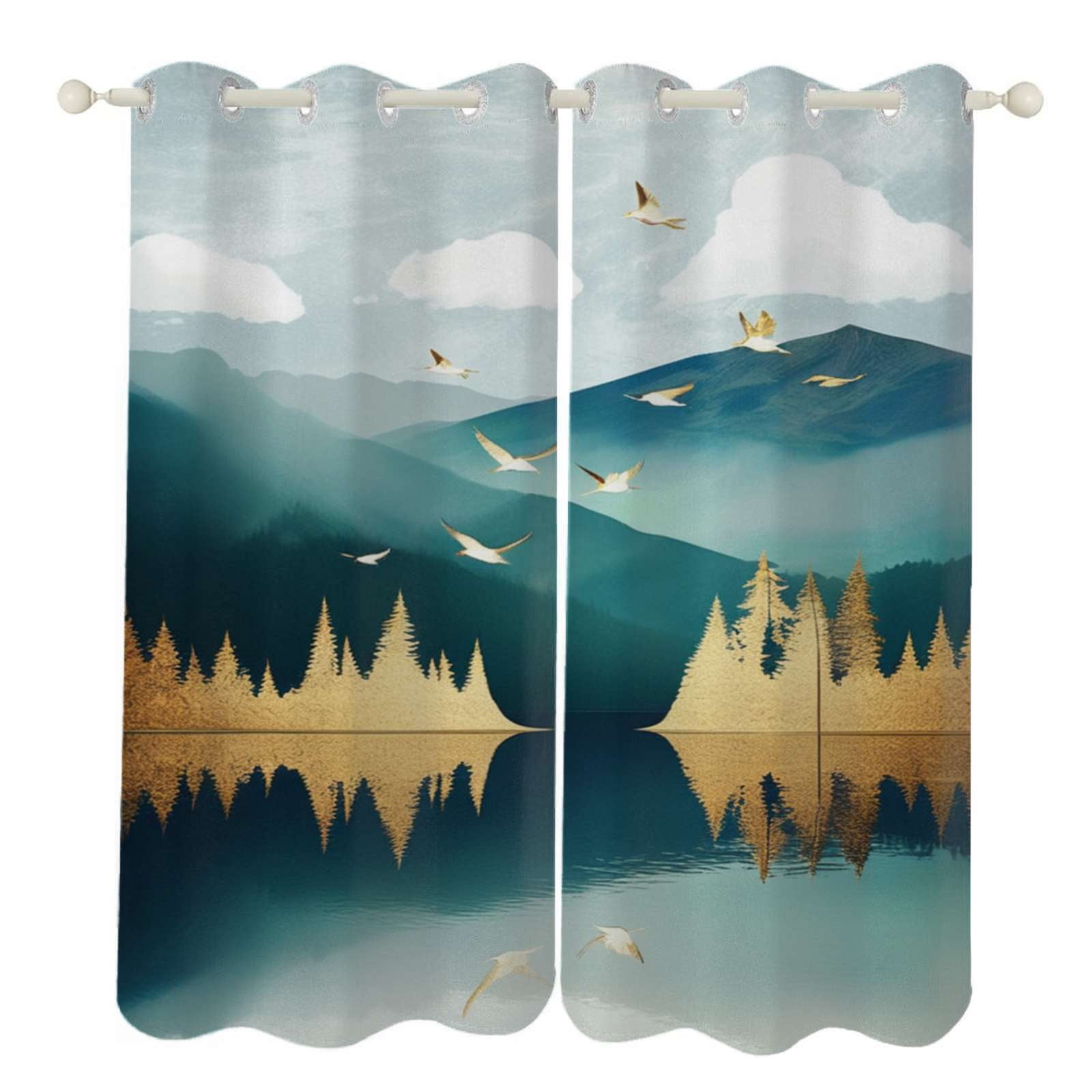 Mountain Lake Reflection Art Sunshade Curtains Home Bedroom Living Room ...