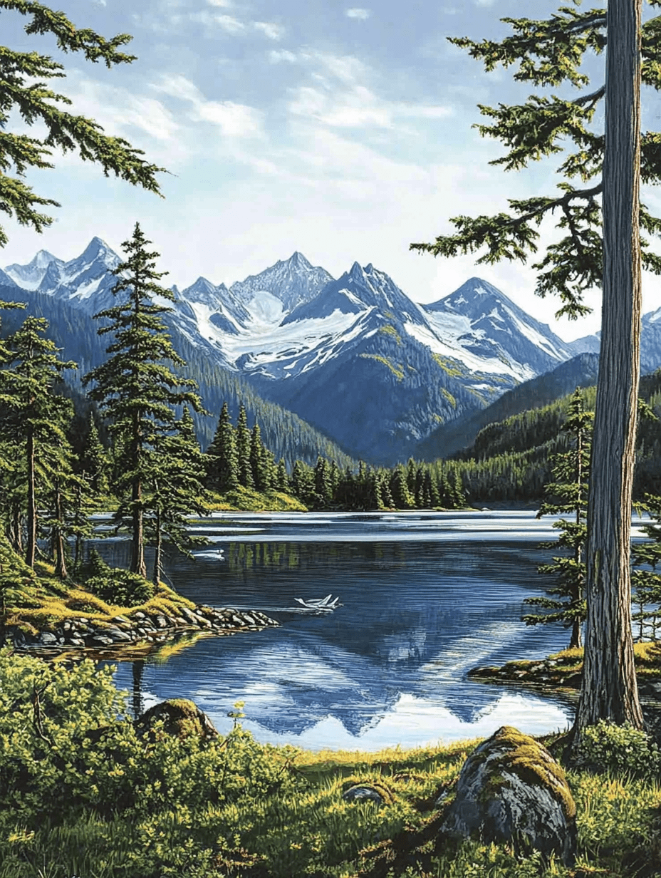 Mountain Lake Reflection Canvas Wall Art，Suitable for Living Room ...