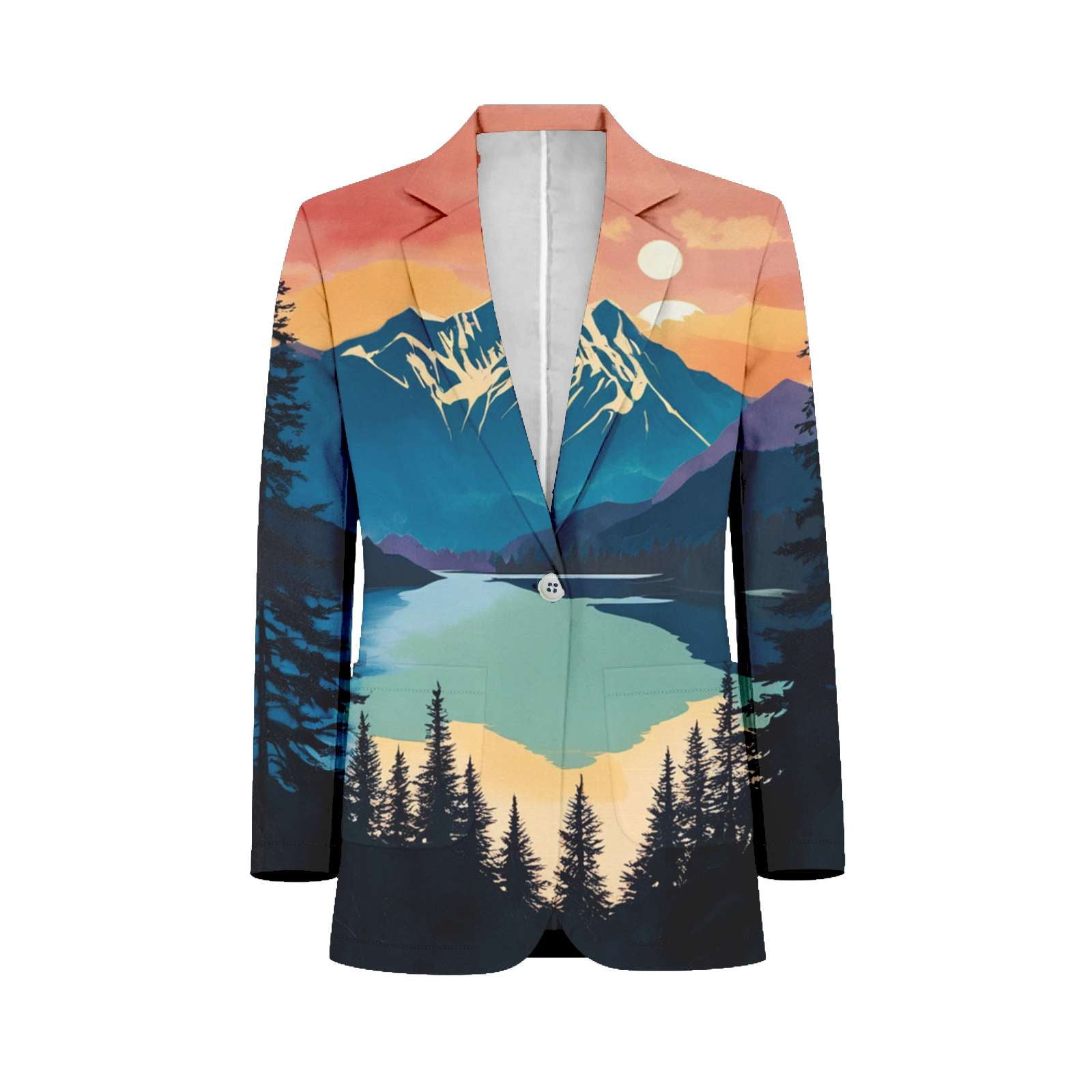 Mountain Lake Reflections Mens Suits Shawl Collar Slim Fit Suit Mens ...