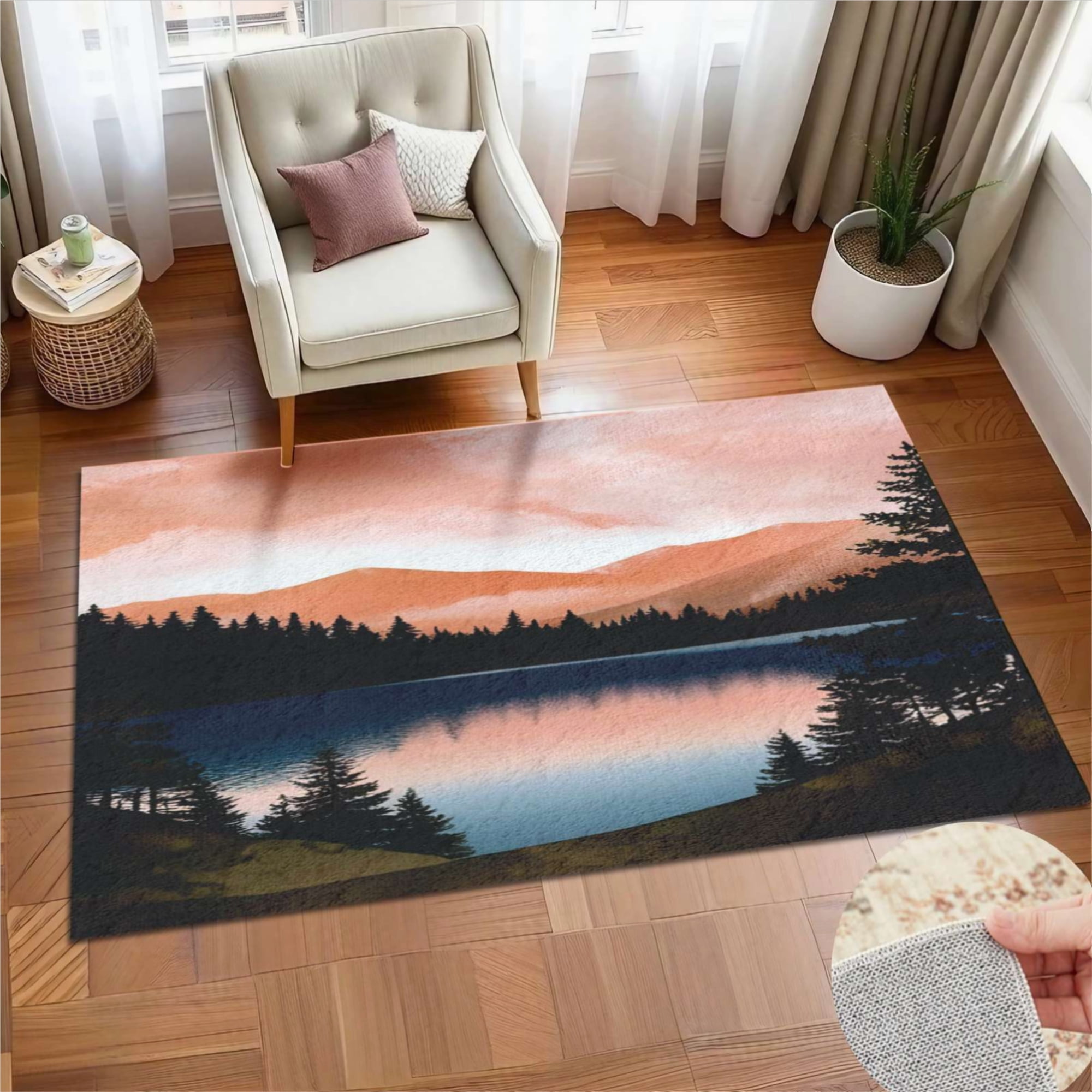 Mountain Lake Reflections Soft Large Area Rugs Washable Rug With Non ...