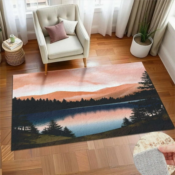 Mountain Lake Reflections Soft Large Area Rugs Washable Rug With Non ...