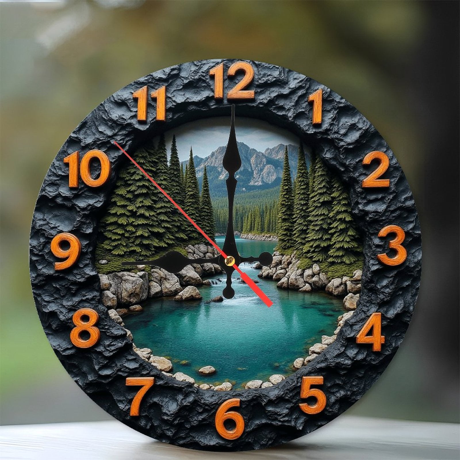Mountain Lake Scene Wall Clock 10-Inch Silent Wooden Wall Clock ...