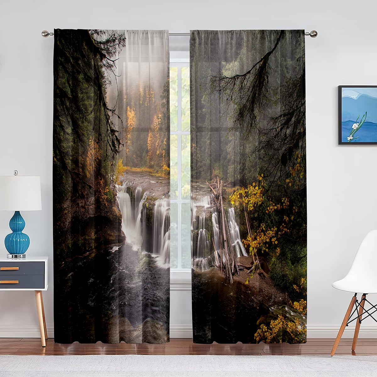 Mountain Lake Spring Nature Landscape Sheer Voile Curtain for Bedroom ...