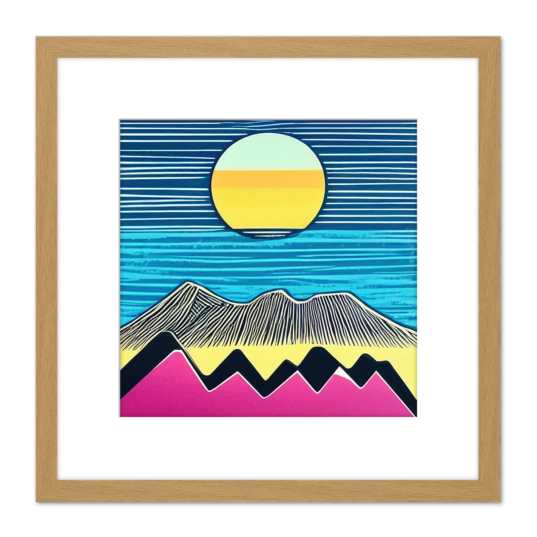 Mountain Landscape Large Sun Modern Sunrise Boho Pink Yellow Blue ...