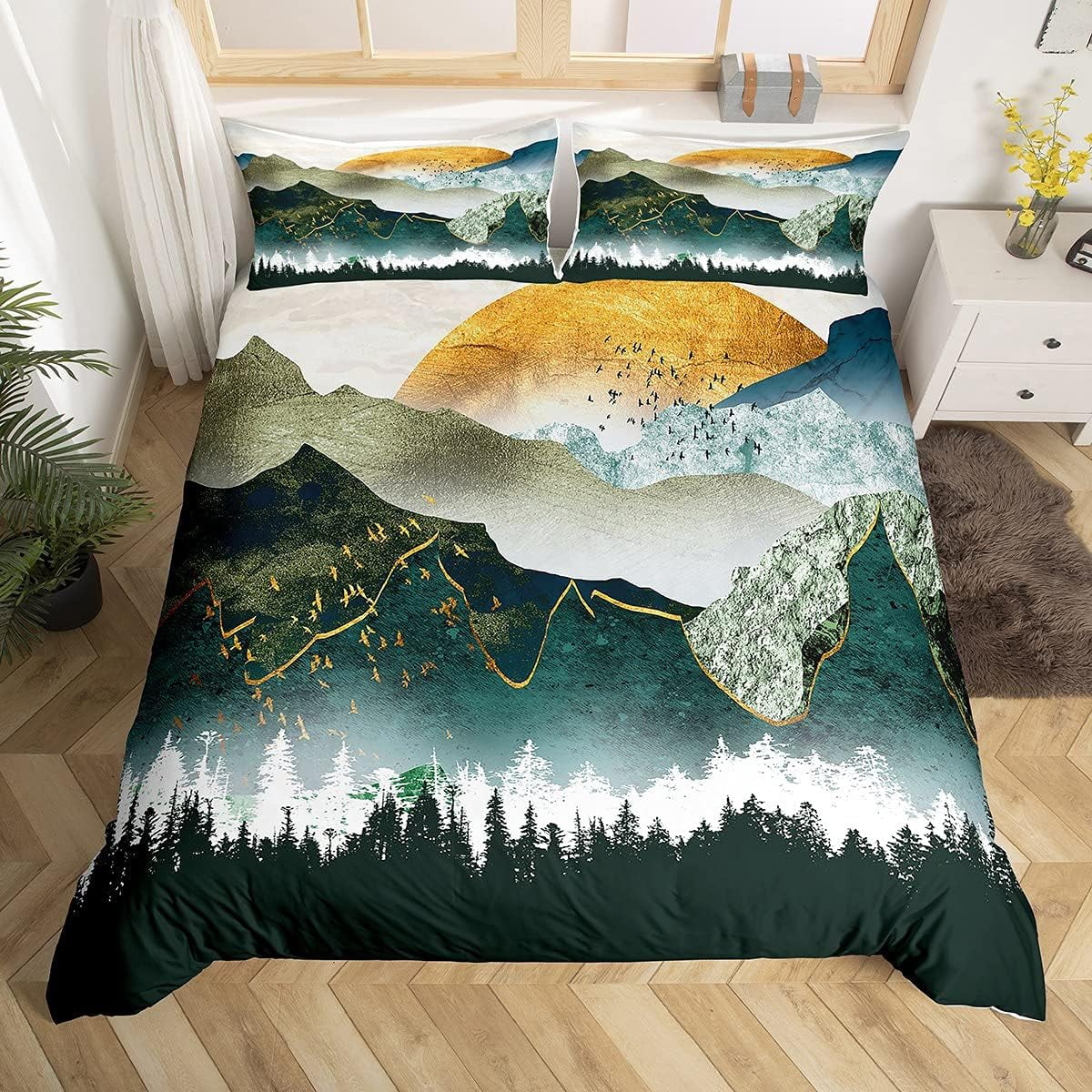 Mountain Landscape Natural Art Duvet Cover Set,Bedding Set for Kids and ...