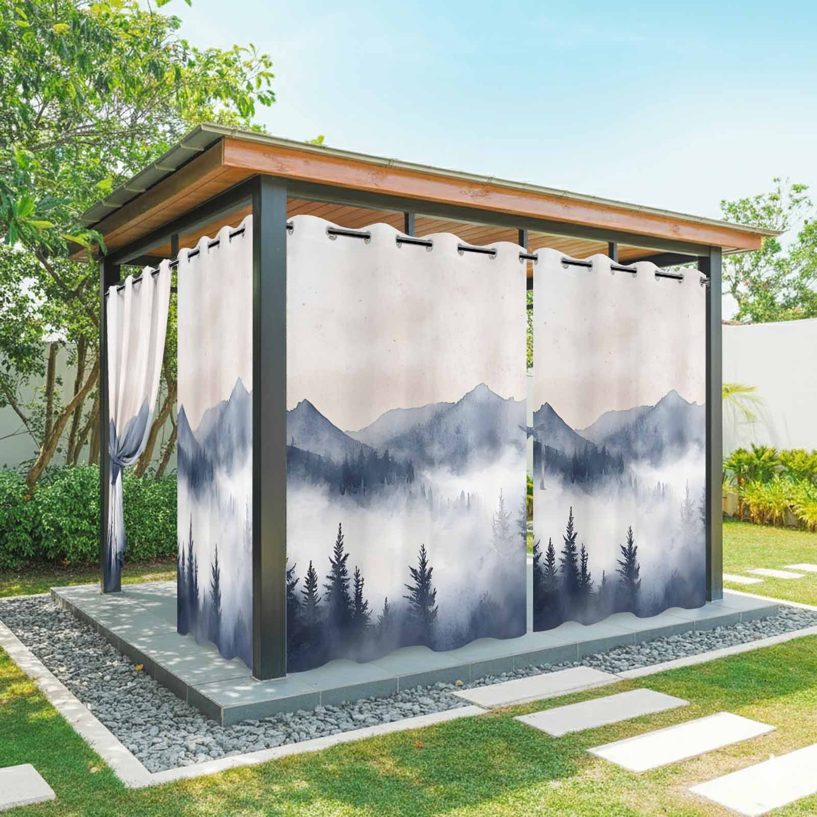 Mountain Landscape Peak Outdoor Curtains for Patio Waterproof, Forest ...